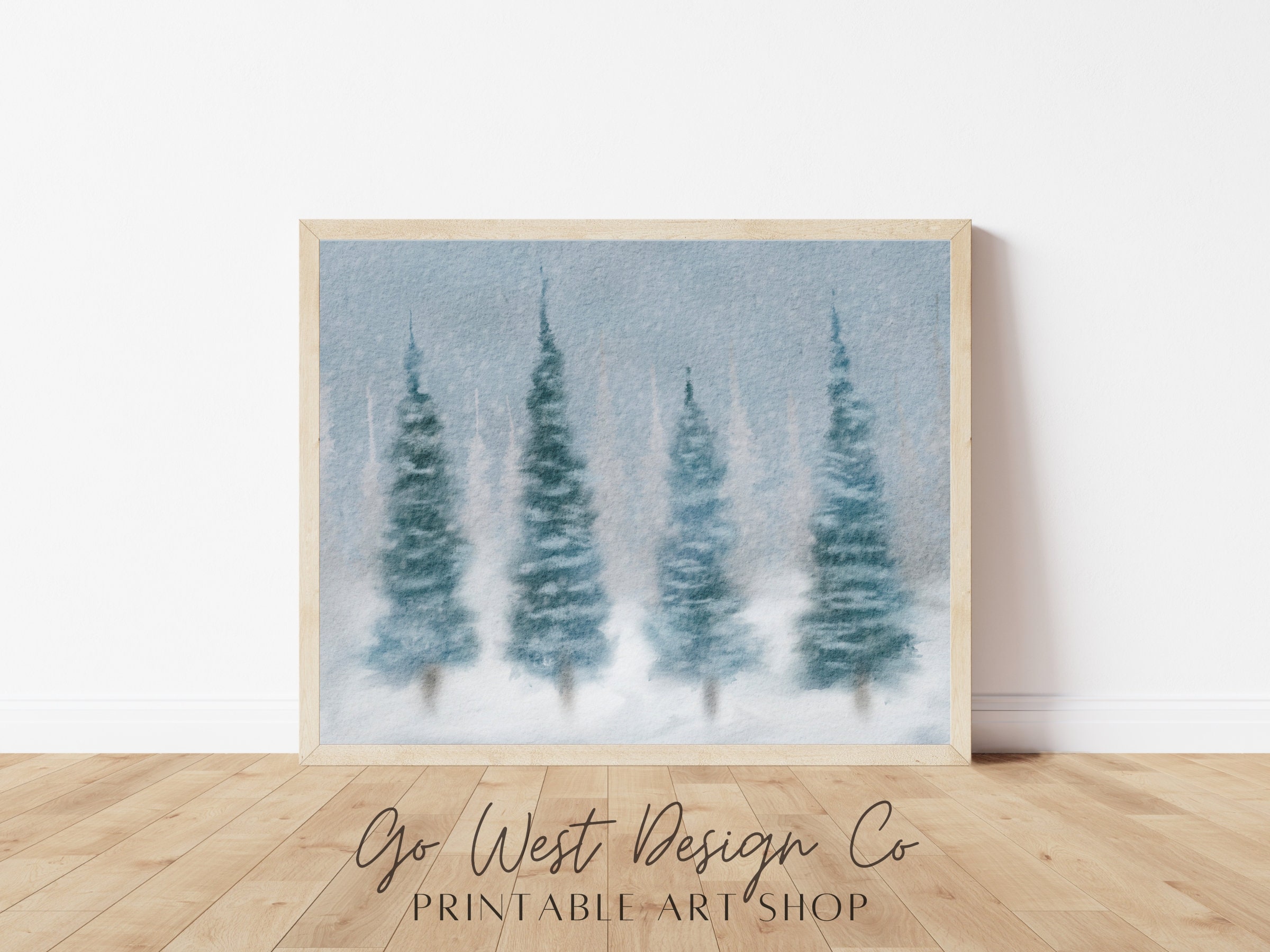Printable Vintage Winter Print, Forest Wall Art, Trees Wall Art, Snowy ...