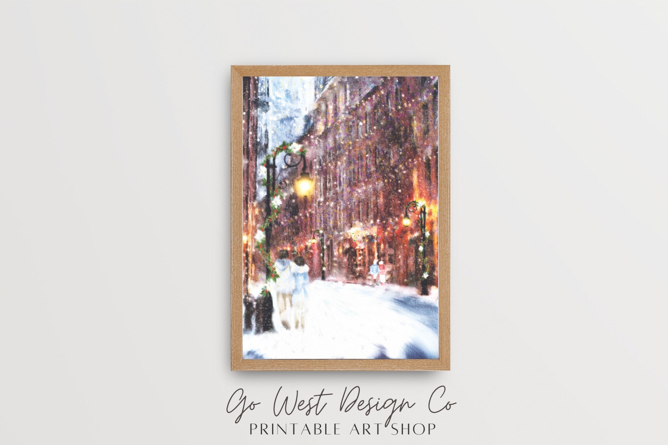 Printable Vintage Christmas Cityscape Print | Digital Art | Vintage ...