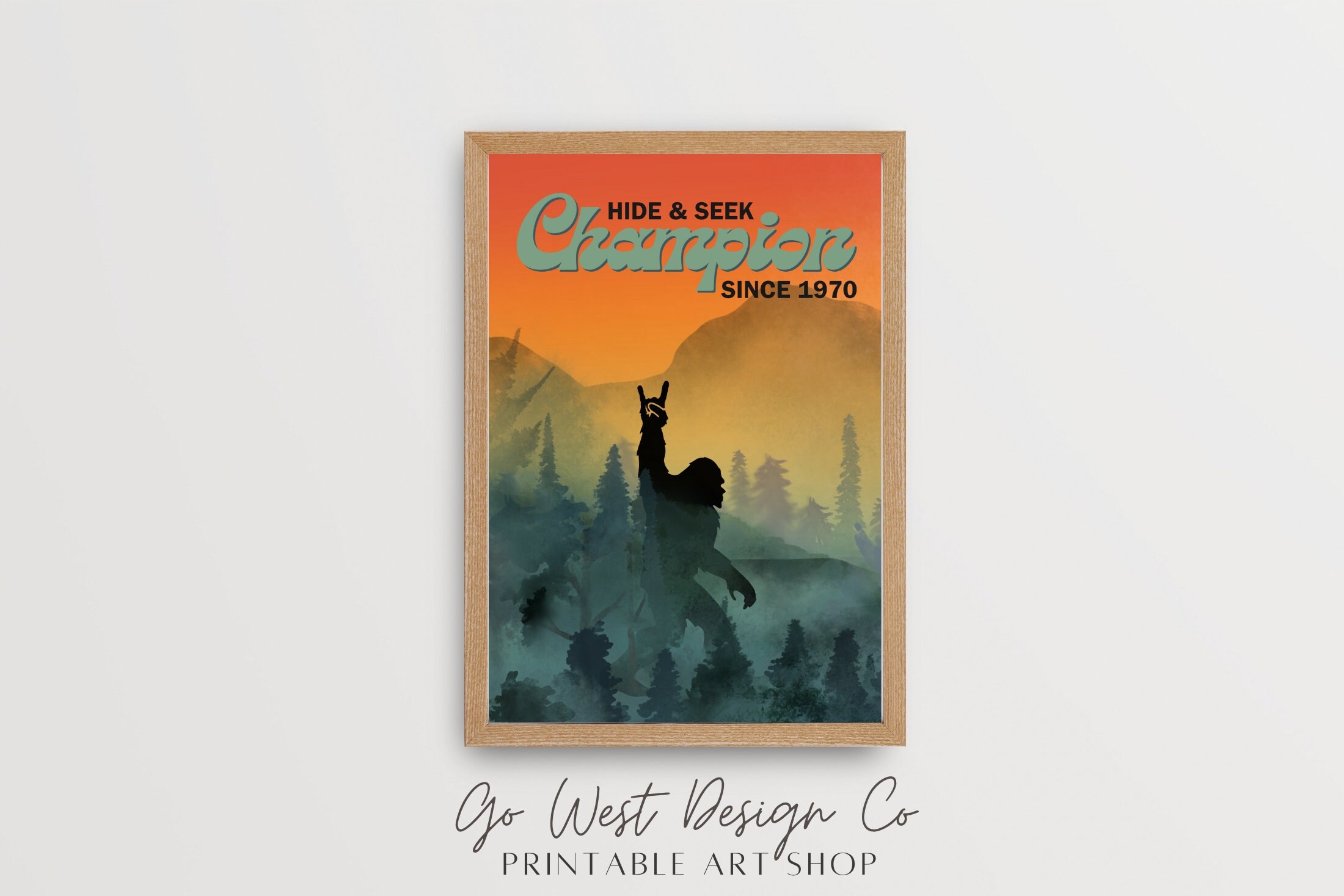 Printable Bigfoot Poster Hide and Seek Sasquatch Bigfoot Art Print ...