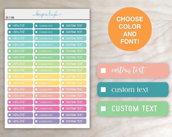 CUSTOM TEXT Checkbox Stickers for Planners, Notebooks, Bullet Journals ...