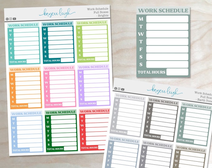 Work Schedule Stickers for Use in Planners, Notebooks, Bullet Journals ...