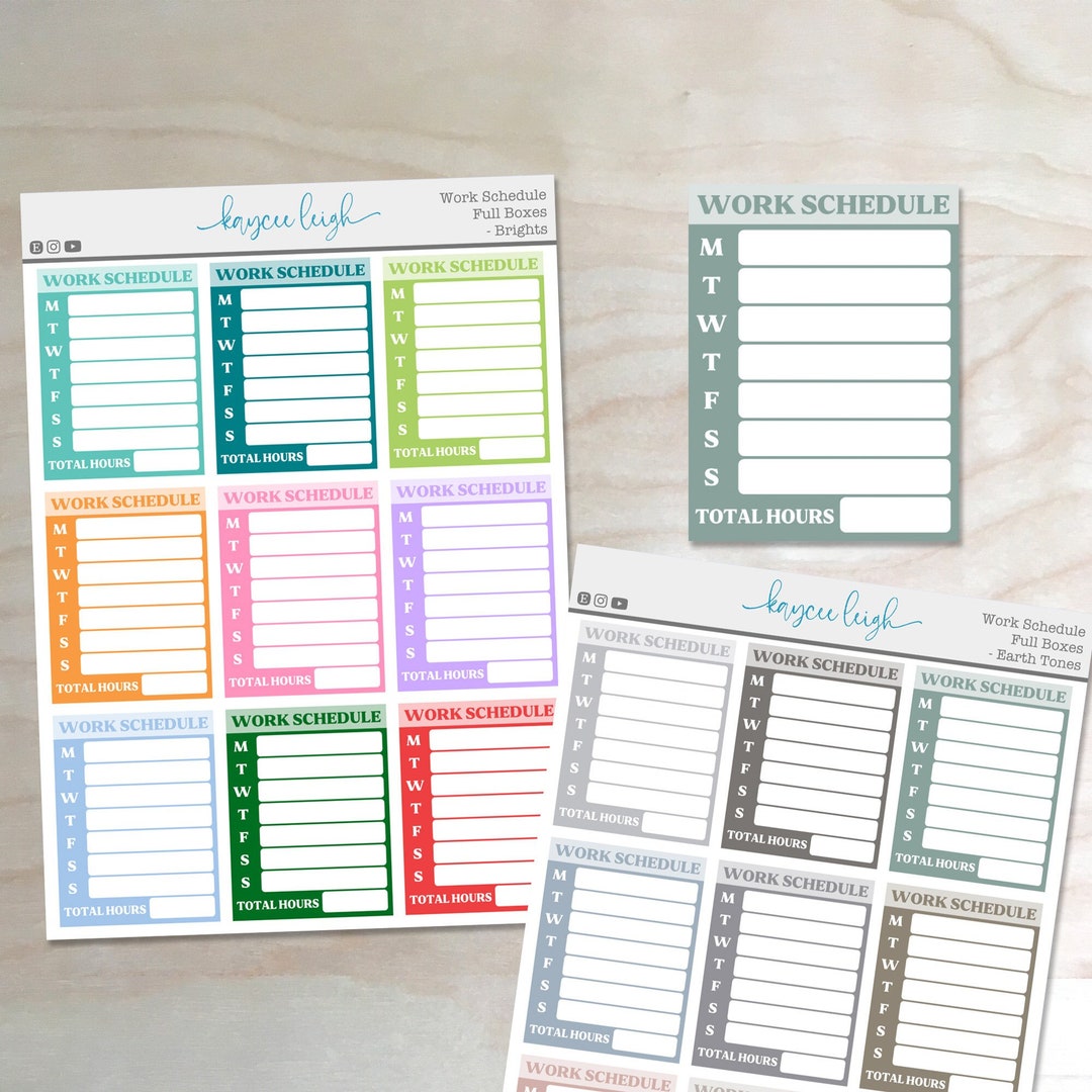 Work Schedule Stickers for Use in Planners Notebooks Bullet - Etsy
