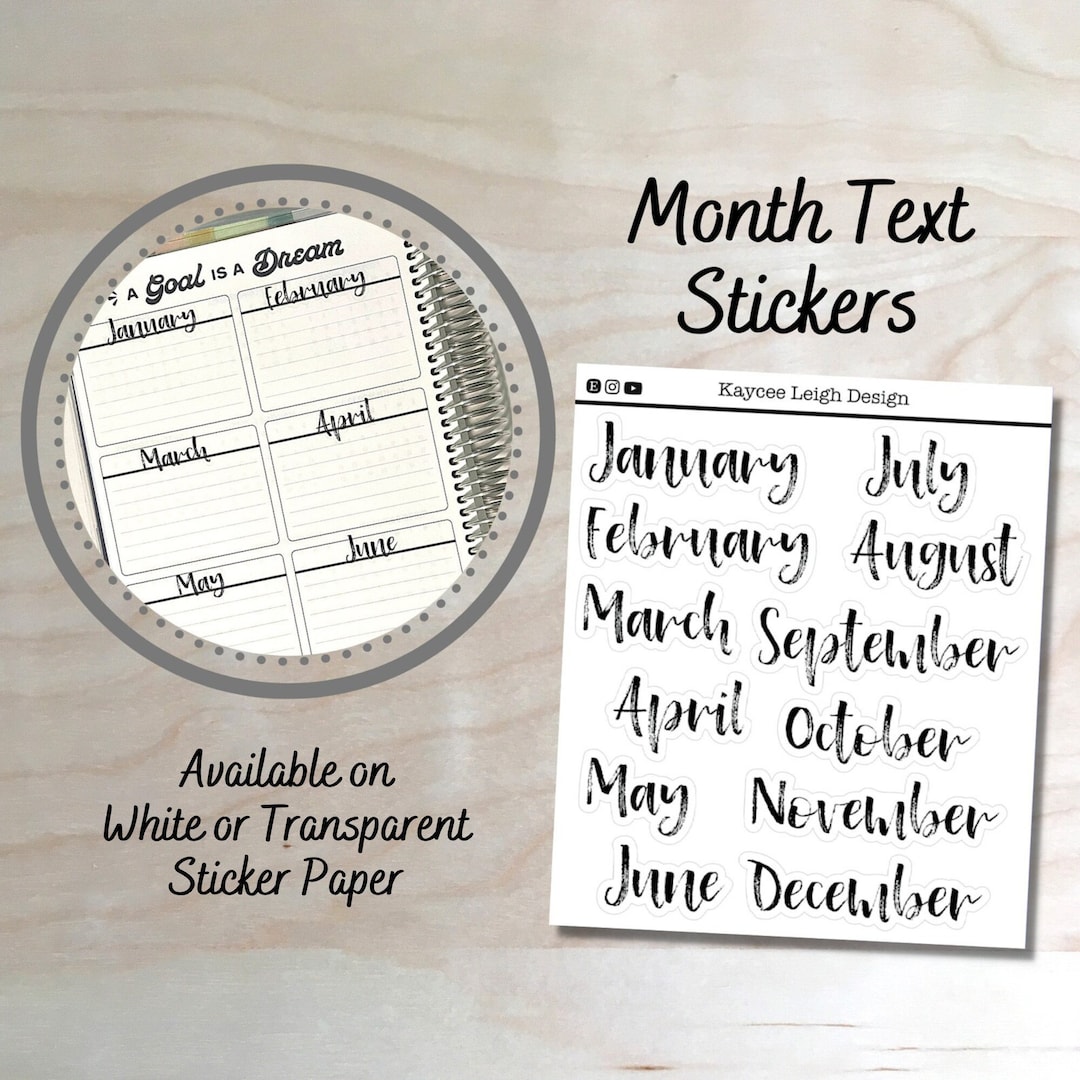 12 Month Text Stickers | Available on White or Clear Sticker Paper ...