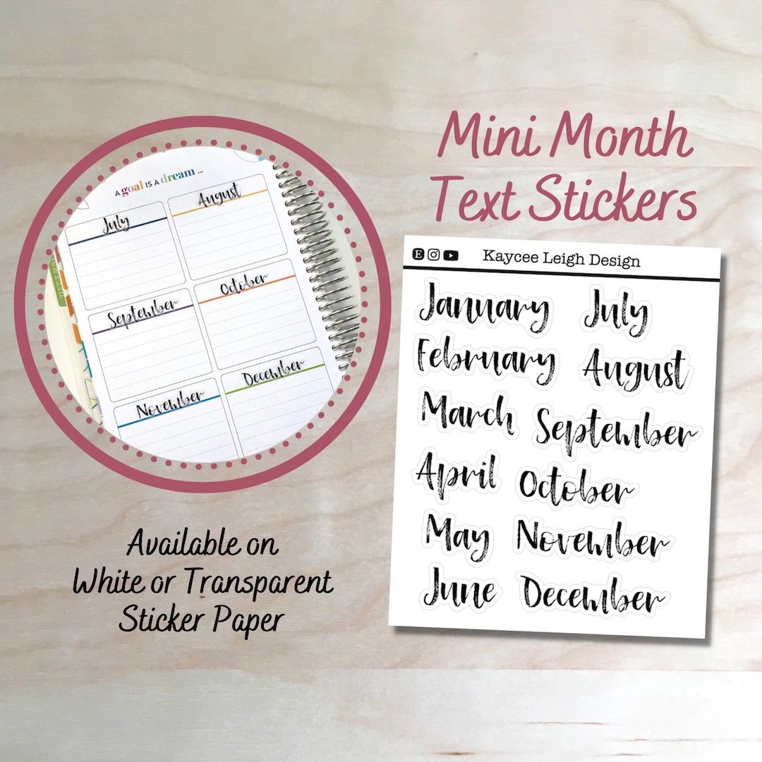 MINI 12 Month Text Stickers | Available on White or Clear Sticker Paper ...
