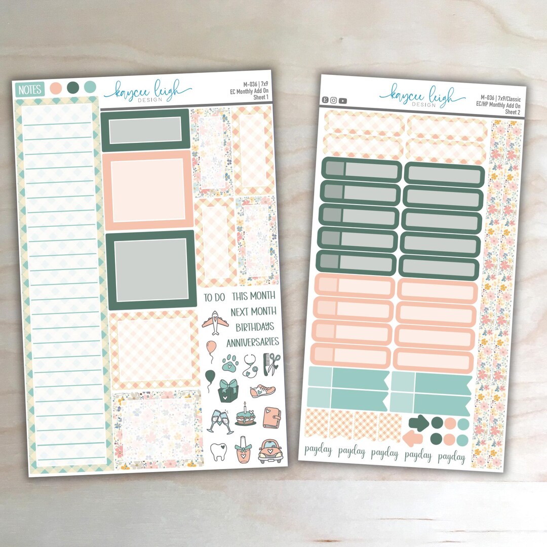 Monthly Add on Stickers for A5, 7x9, and 8.5x11 Planners Erin Condren ...