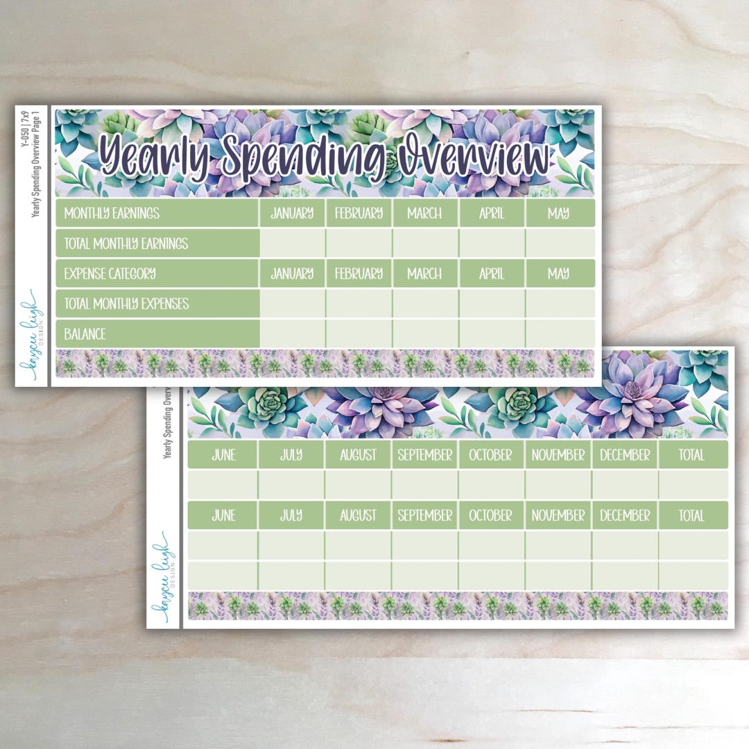Yearly Spending Overview Stickers for 7x9, A5, and 8.5x11 Planners ...