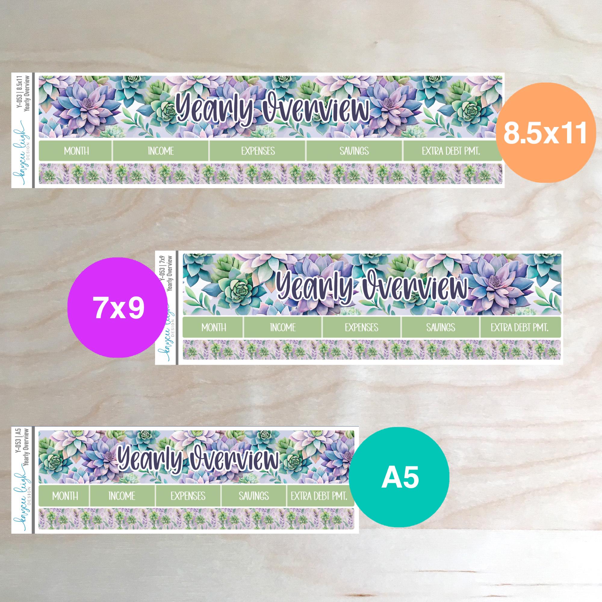 Yearly Overview Stickers | Budget Stickers for A5, 7x9 and 8.5x11 ...