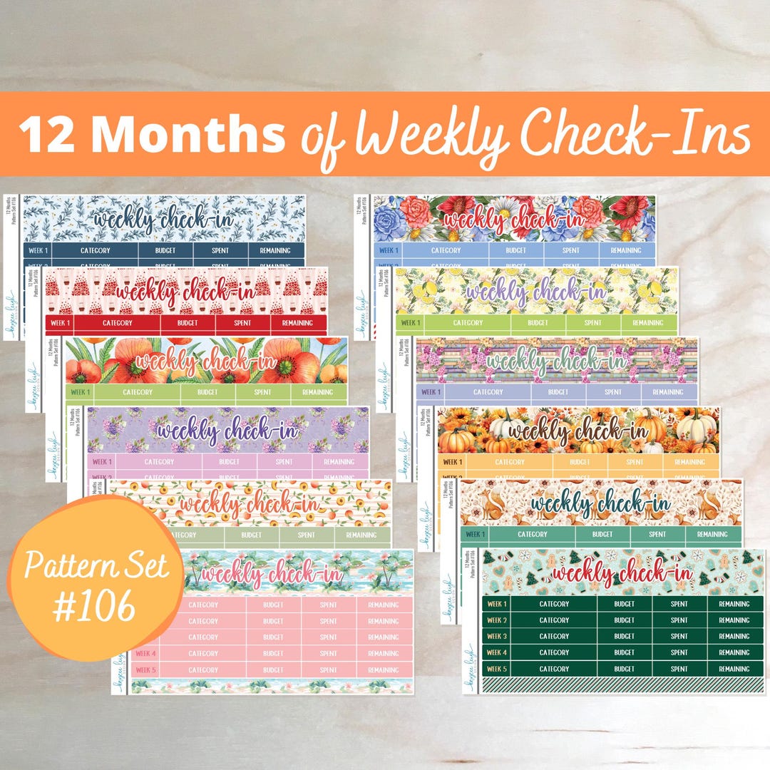 12 Months of Weekly Check-in Stickers | 12 Different Designs | 7x9 and ...