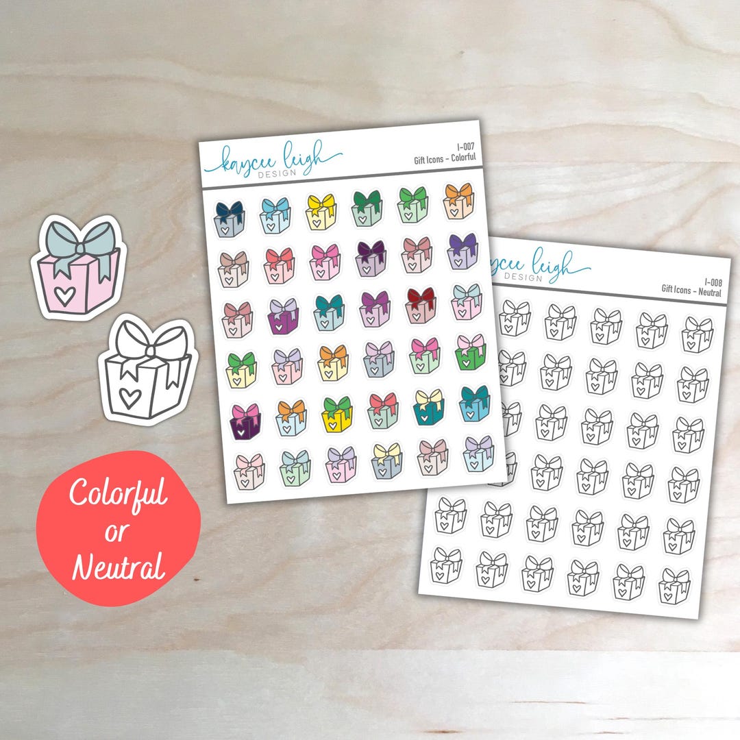 Gift / Present Icon Stickers | Planner Stickers | Colorful or Neutral ...