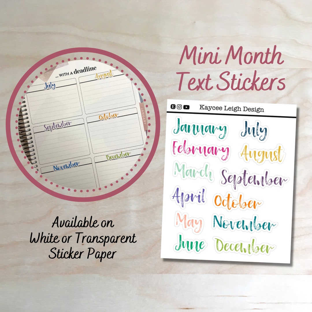 MINI Colorful 12 Month Text Stickers | Available on White or Clear ...