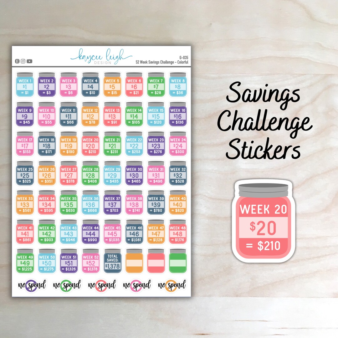 52 Week Savings Challenge Stickers for Use in Planners, Notebooks ...