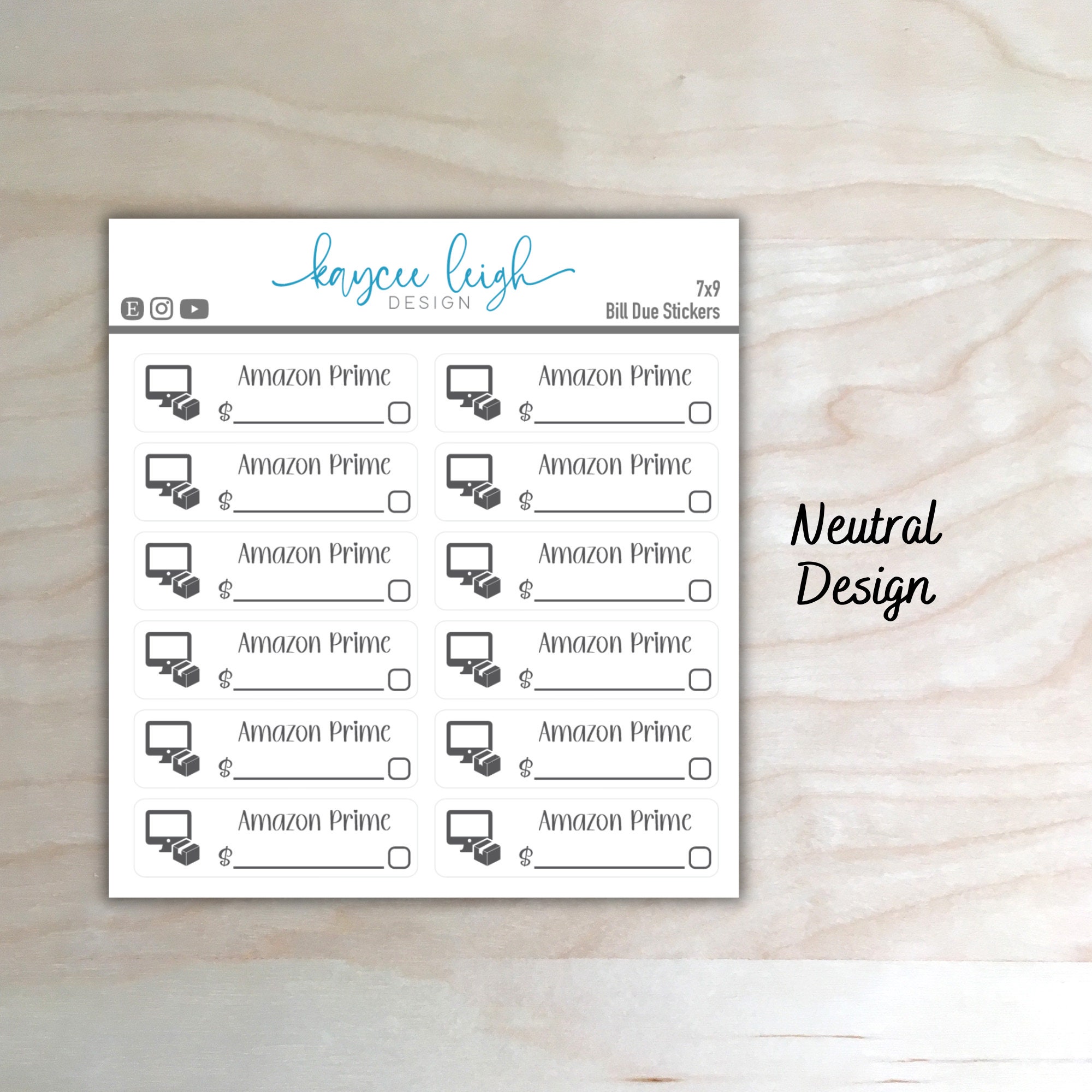 Amazon Prime Bill Due Planner Stickers | Colorful or Neutral | A5, 7x9 ...