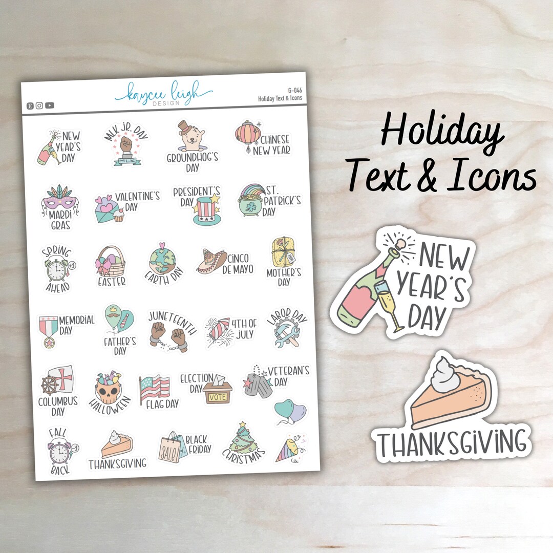 Holiday Text and Icons Stickers for Use in Planners, Notebooks, Bullet ...