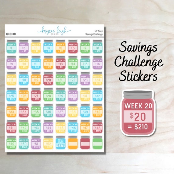 52 Week Savings Challenge Stickers for Use in Planners - Etsy