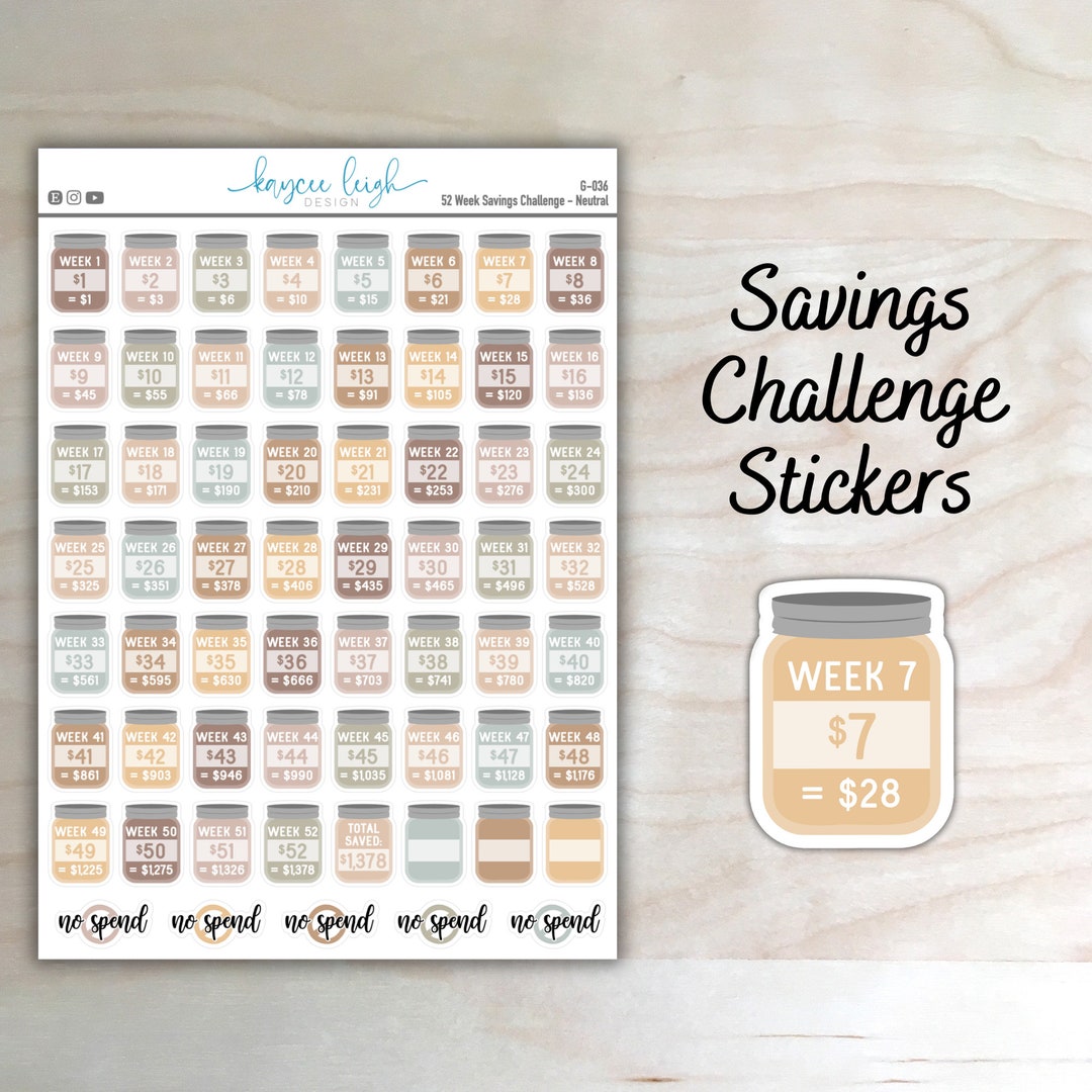 52 Week Savings Challenge Stickers for Use in Planners, Notebooks ...