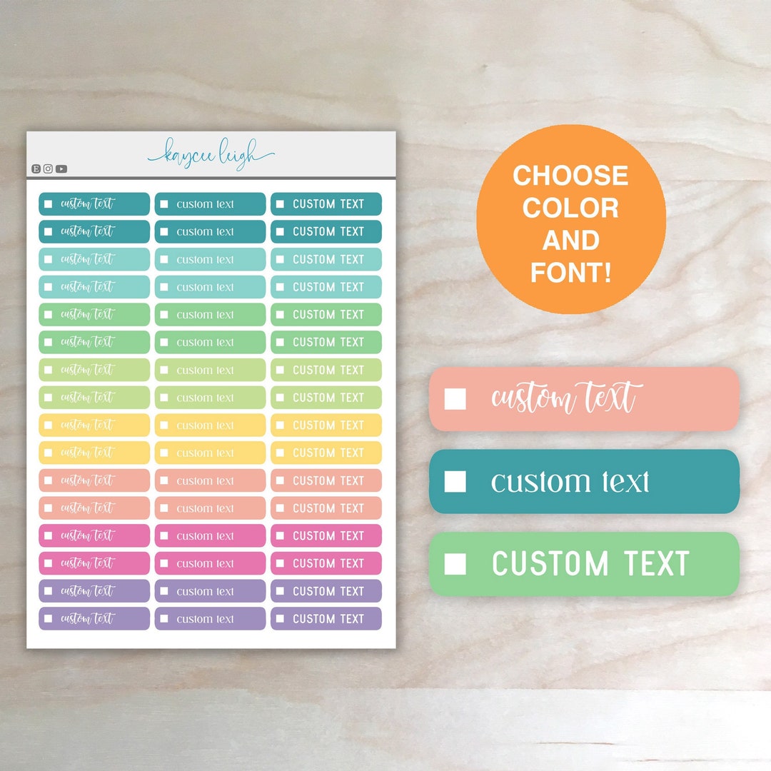 CUSTOM TEXT Checkbox Stickers for Planners, Notebooks, Bullet Journals ...