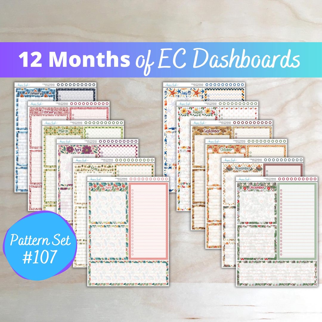 12 Months of Dashboard Stickers | 12 Different Designs | 7x9 & A5 Erin ...