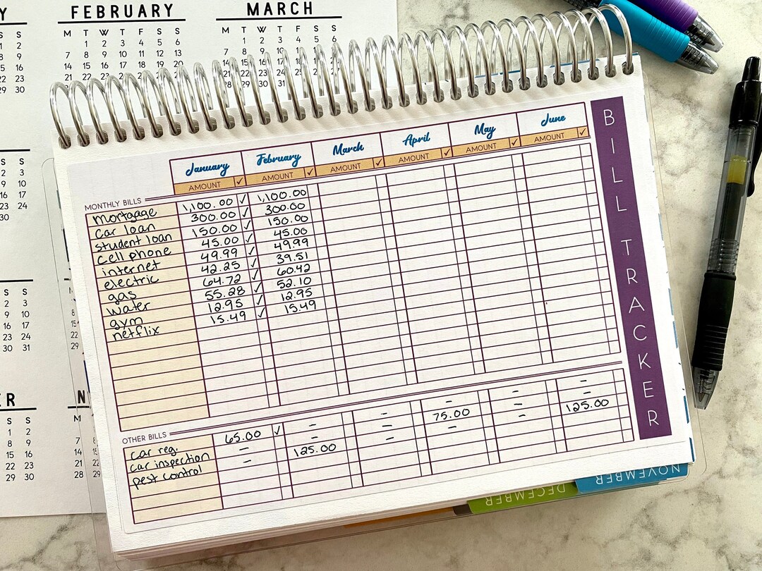 A5 BILL TRACKER STICKERS : 2 Colors, 1 Black, Printed Version. Fits ...