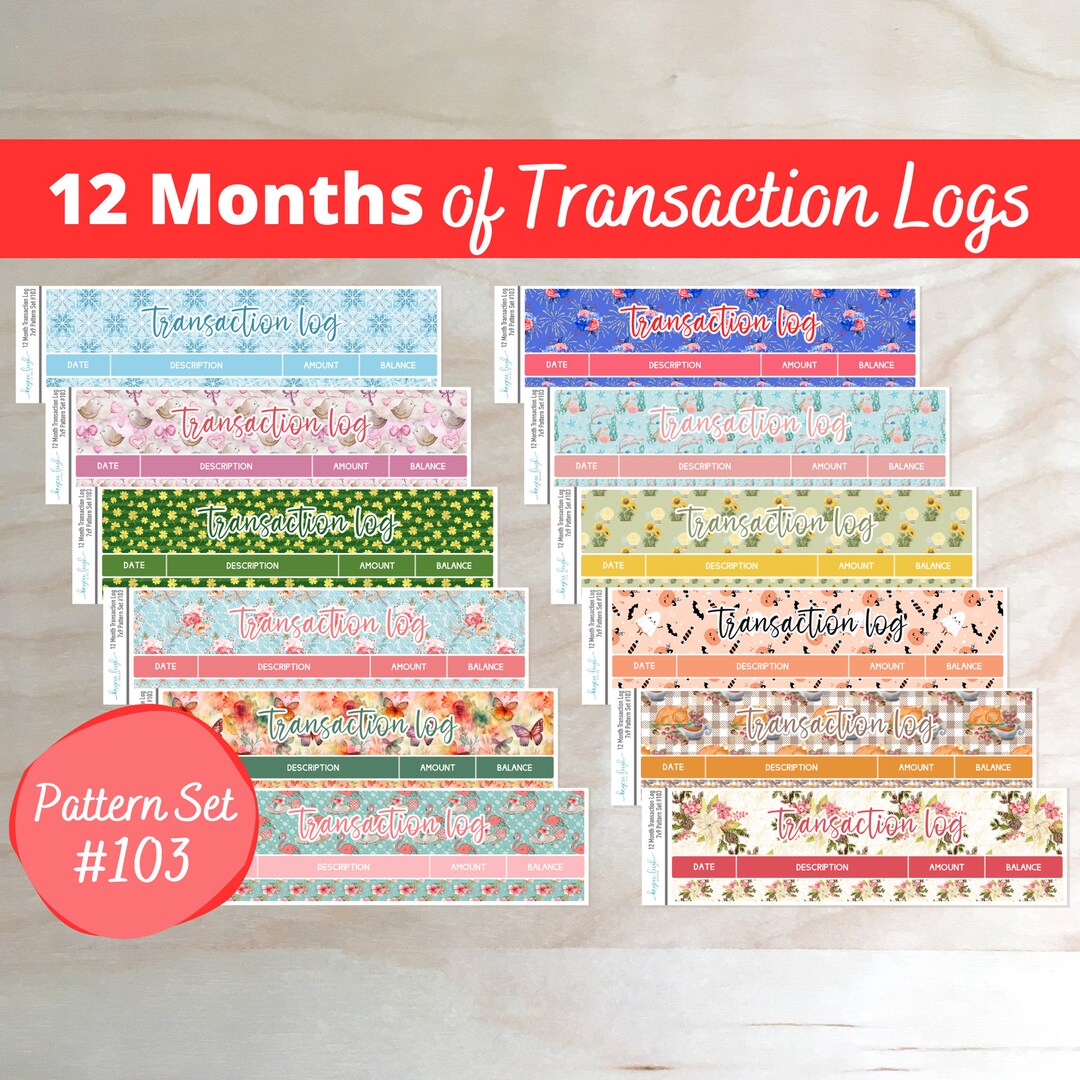12 Months of Transaction Log Stickers | 12 Different Designs | 7x9 and ...