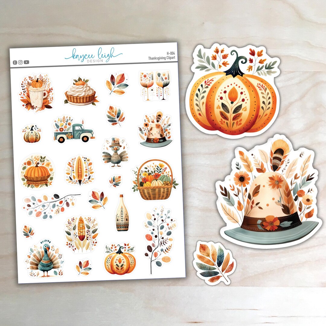 Cute Thanksgiving Clipart for Use in Planners, Notebooks, Bullet ...
