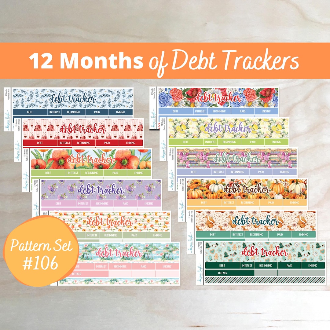 12 Months of Debt Tracker Stickers | 12 Different Designs | 7x9 and 8 ...
