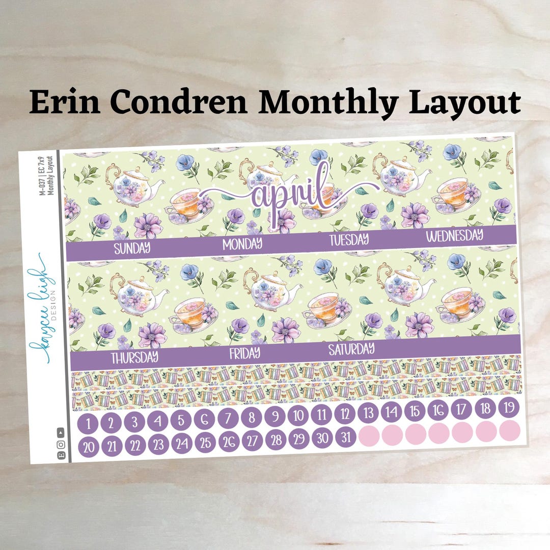 Erin Condren Monthly Layout Sticker Kit for A5, 7x9, and 8.5x11 ...