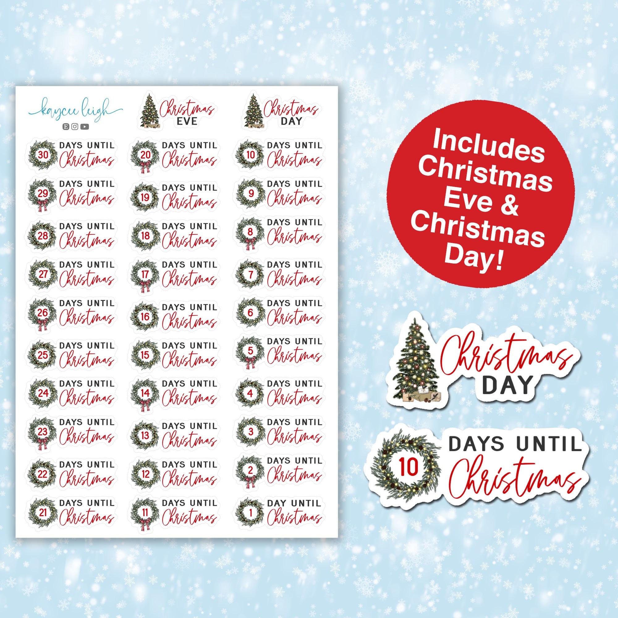 Christmas Countdown Stickers for Planners, Notebooks, Journals ...