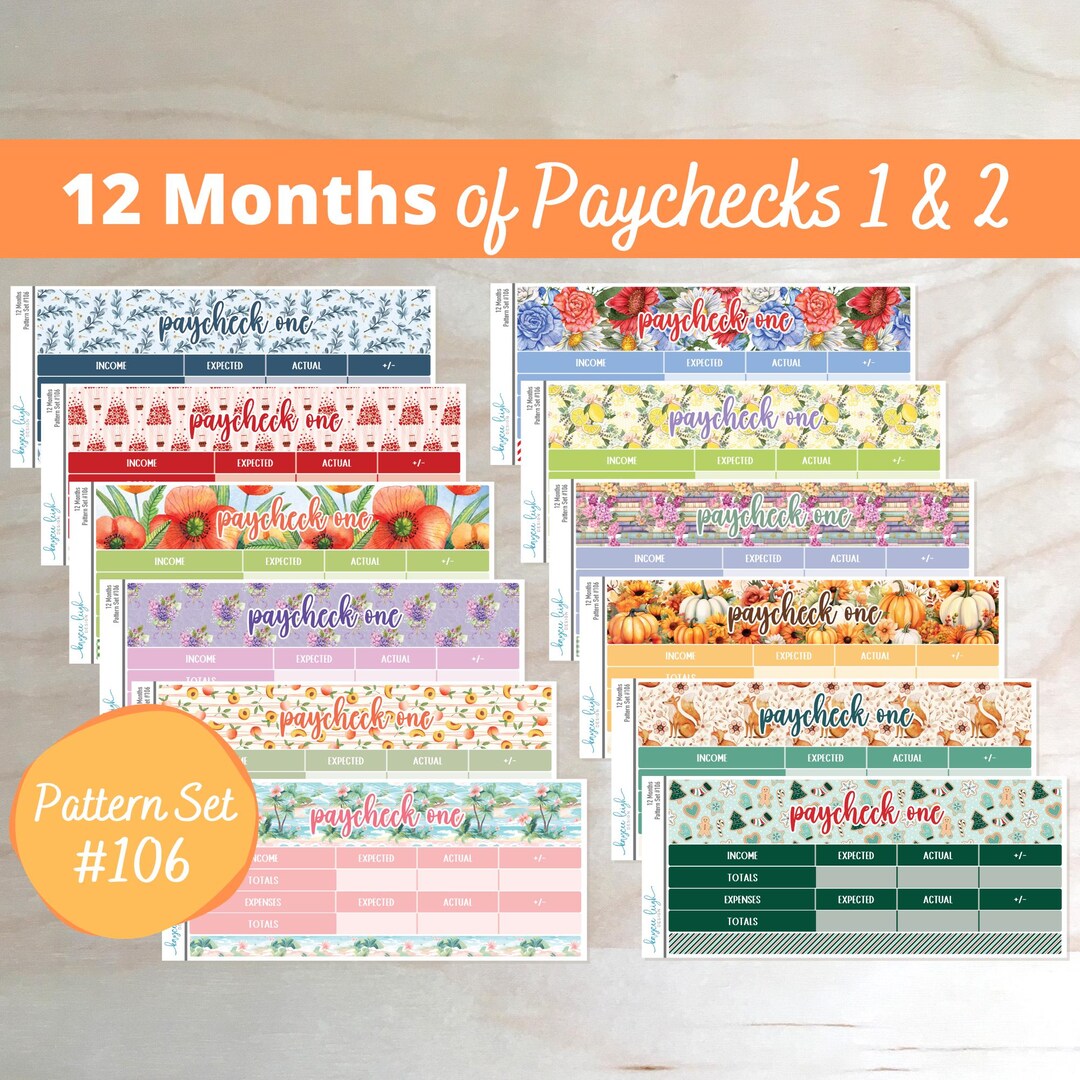 12 Months of Paycheck One & Two Stickers | 12 Different Designs | 7x9 ...