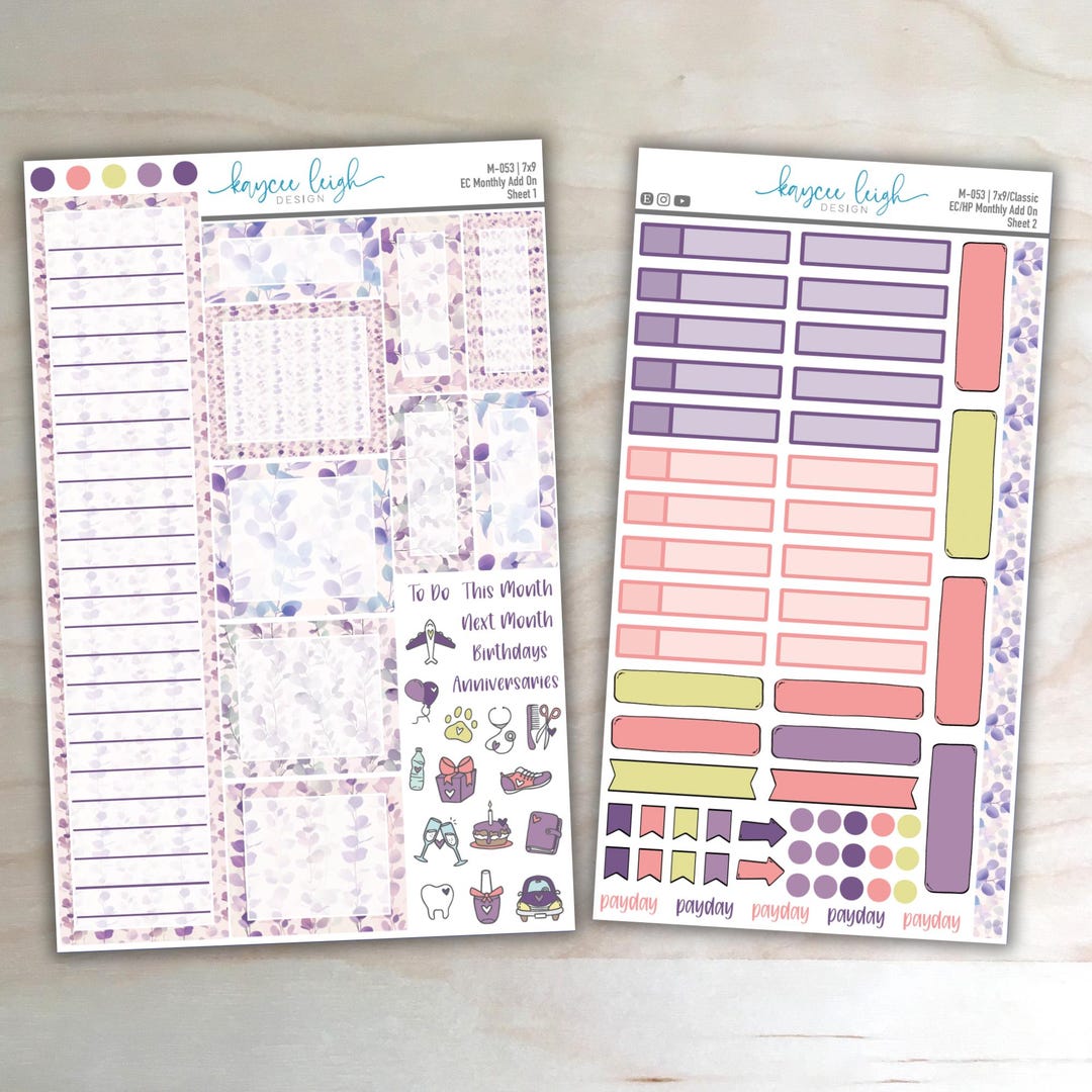 Monthly Add on Stickers for A5, 7x9, and 8.5x11 Planners | Erin Condren ...