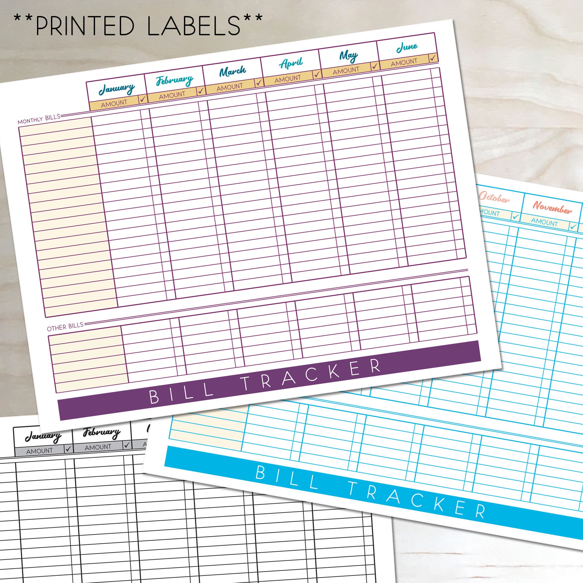 BILL TRACKER STICKERS : 2 Colors, 1 Black, Printed Version. Fits Erin ...