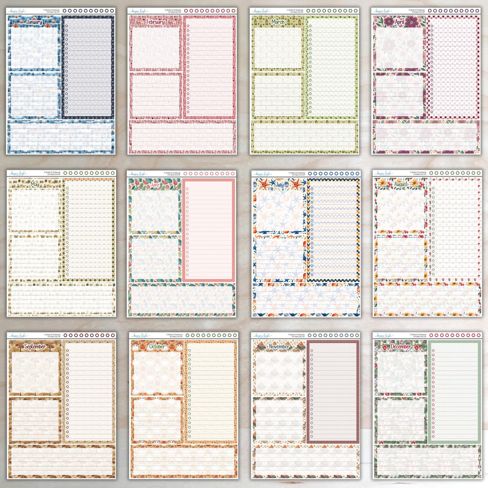 12 Months of Dashboard Stickers | 12 Different Designs | 7x9 & A5 Erin ...