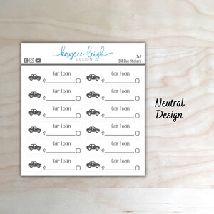 Car Loan Bill Due Planner Stickers | Colorful or Neutral | A5, 7x9, and ...