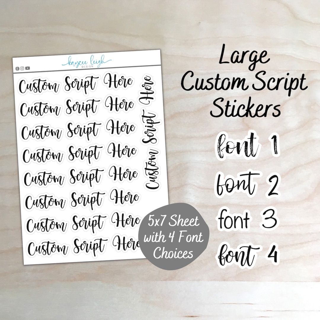 Large Custom Script Stickers | 5x7 Sheet | Custom Name Text Sticker ...