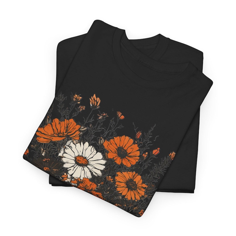 Orange Cute Wildflower Bouquet T-shirt for Woman for Girl Floral Daisy ...