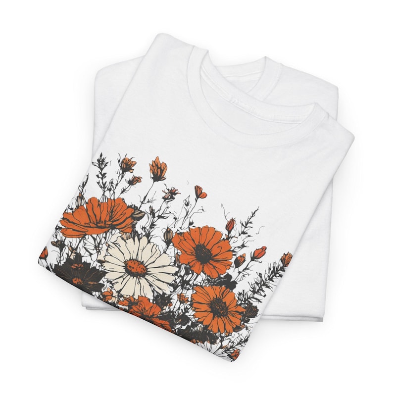 Orange Cute Wildflower Bouquet T-shirt for Woman for Girl Floral Daisy ...