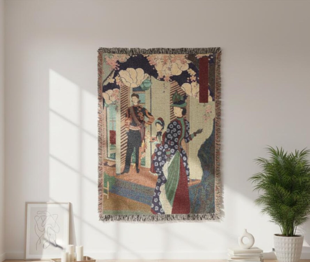 100% Cotton Art Nouveau Ladies Woven Blanket | Vintage Floral Tapestry ...