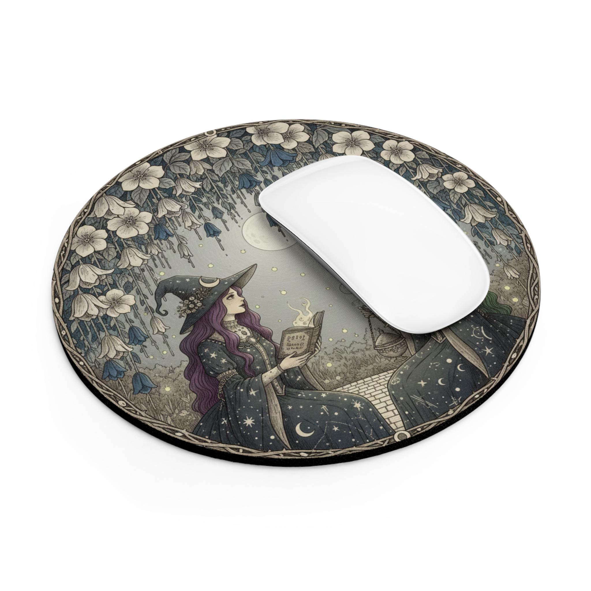 Witch Sisters Illustration Mouse Pad | Moonlit Spellbook Scene | Cute ...