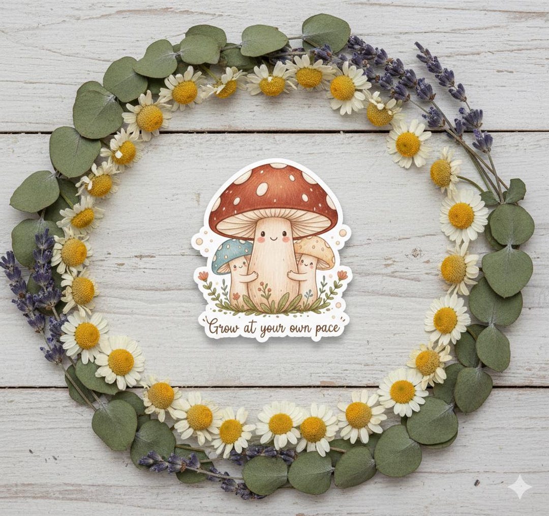 Grow at Your Own Pace Cute Mushroom Sticker (for Mental Health Support ...