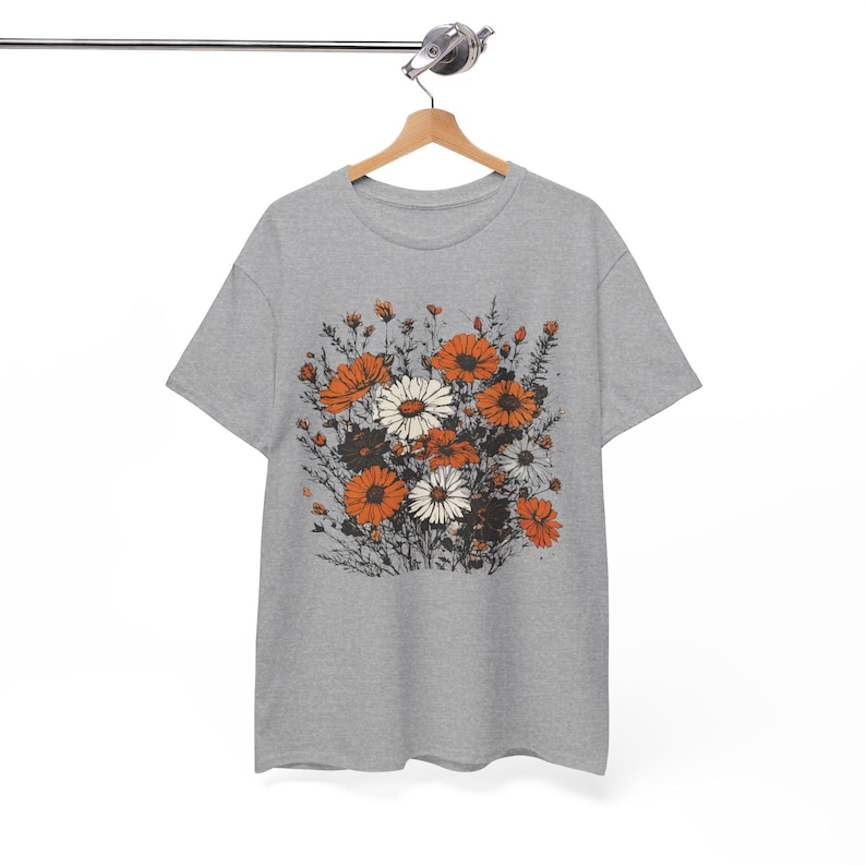 Orange Cute Wildflower Bouquet T-shirt for Woman for Girl Floral Daisy ...