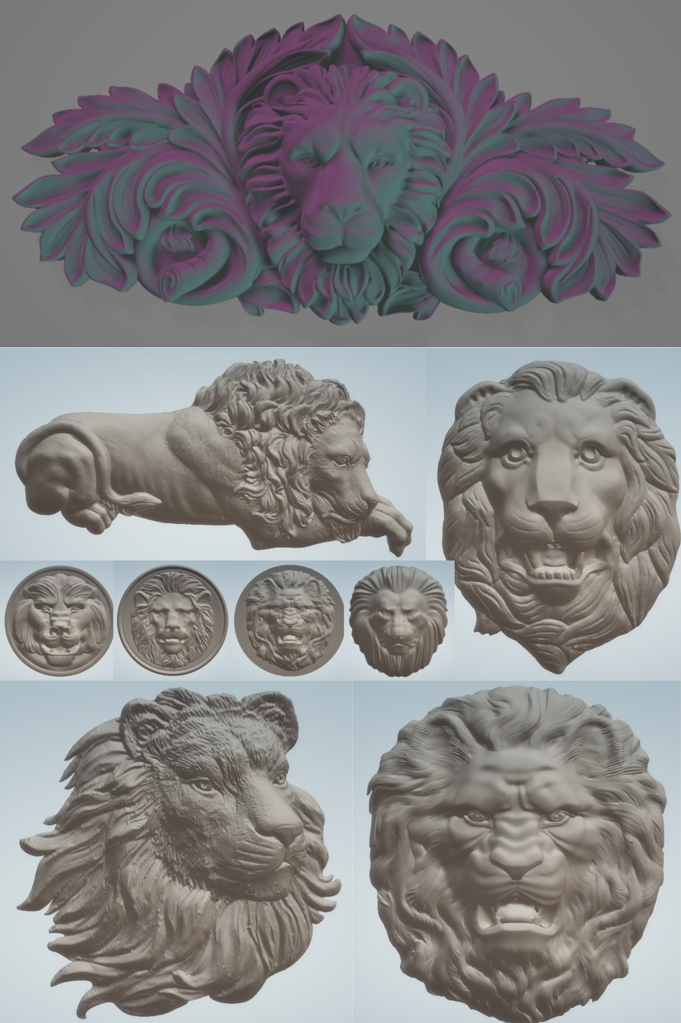 3D STL Models Lions Deco for CNC Router Aspire Artcam Engraver Carving ...