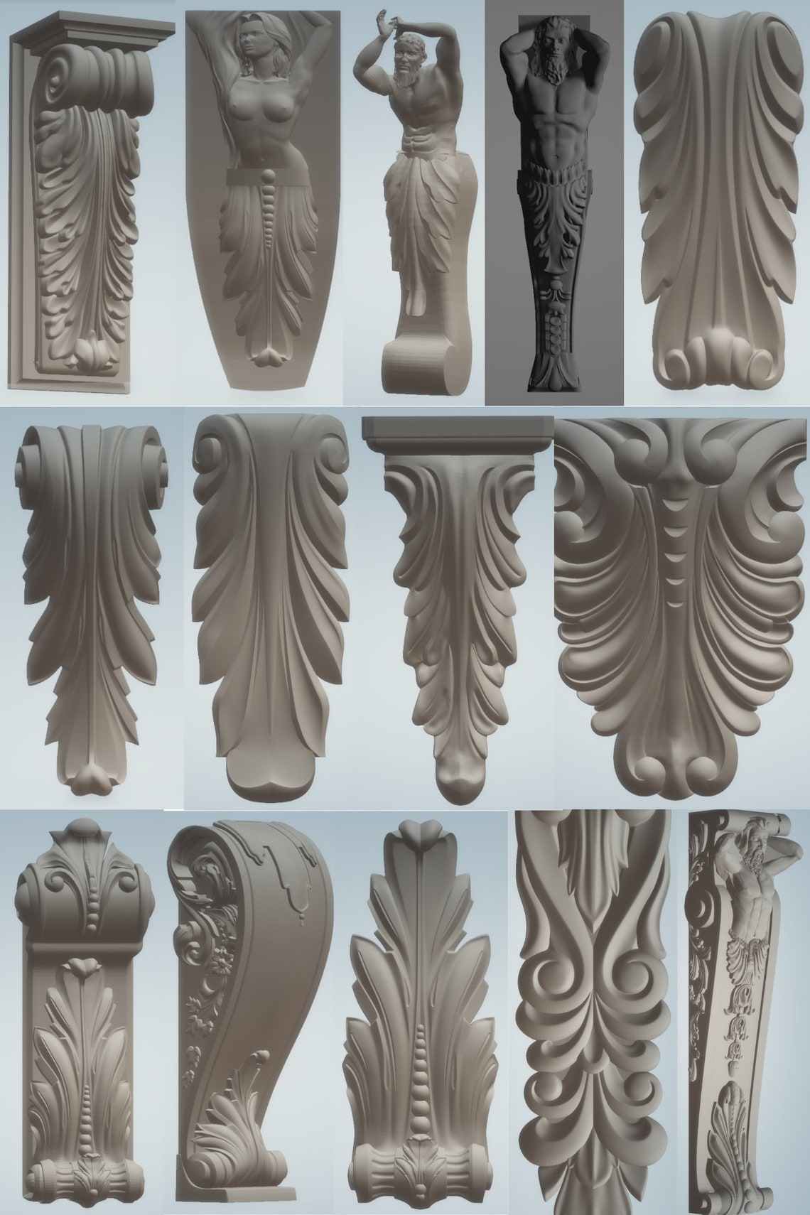 3D STL Models Cornice Molding Column Pack Architectural 191-piece CNC ...