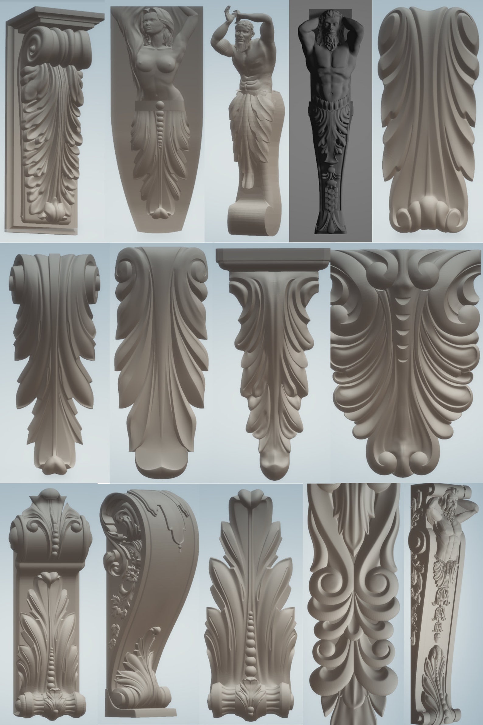 3D STL Models Cornice Molding Column Pack Architectural 191-piece CNC ...