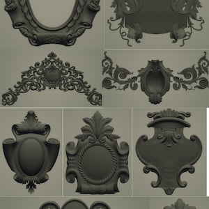 3D STL Models Cartouche Coat of Arms Crests Customizable 32 Pcs Deco ...