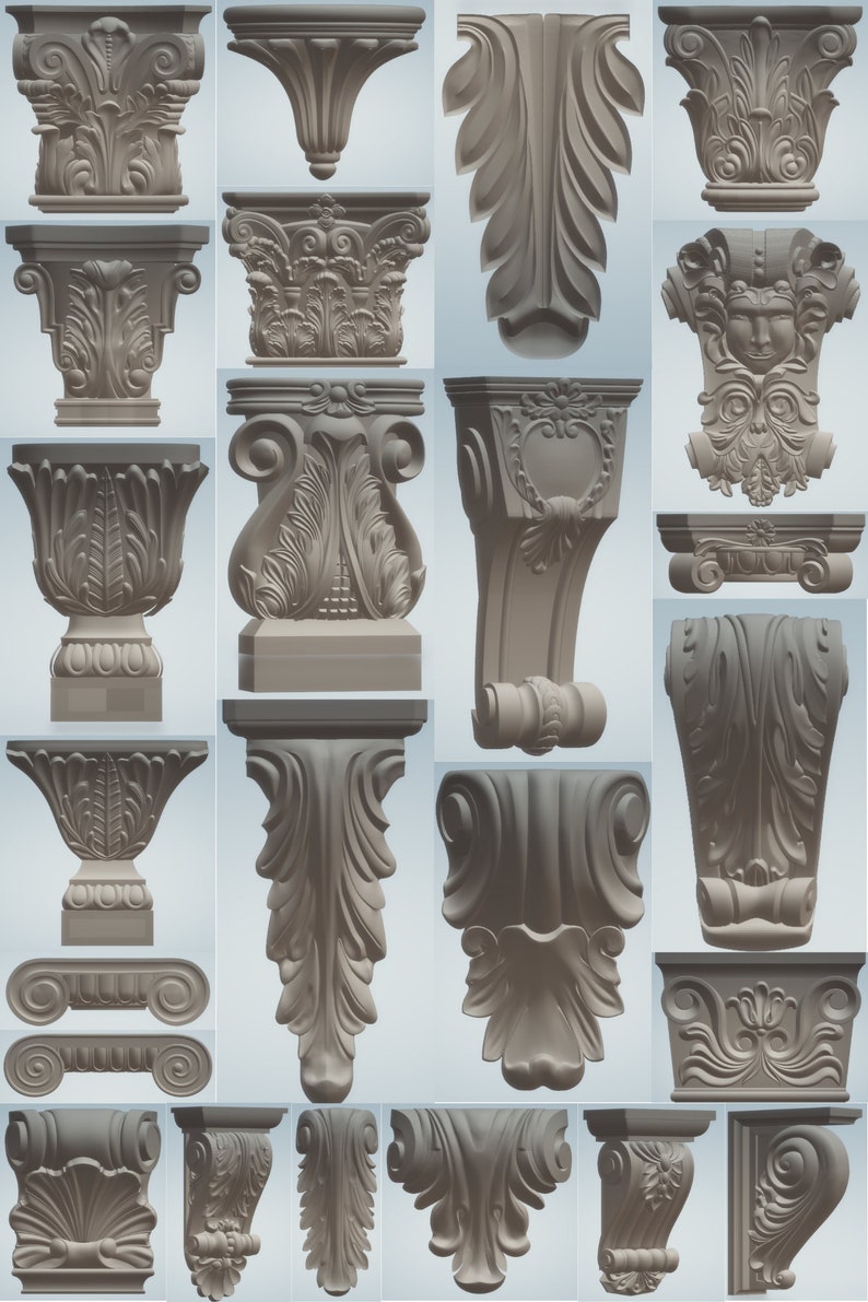 3D STL Models Cornice Molding Column Pack Architectural 191-piece CNC ...