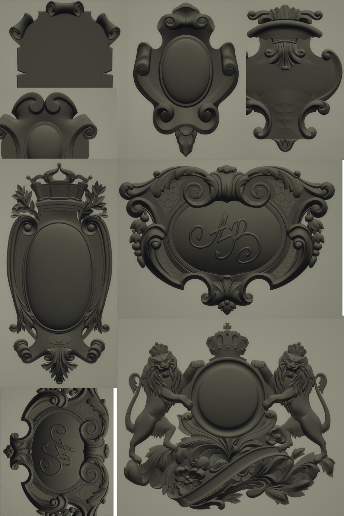 3D STL Models Cartouche Coat of Arms Crests Customizable 32 Pcs Deco ...