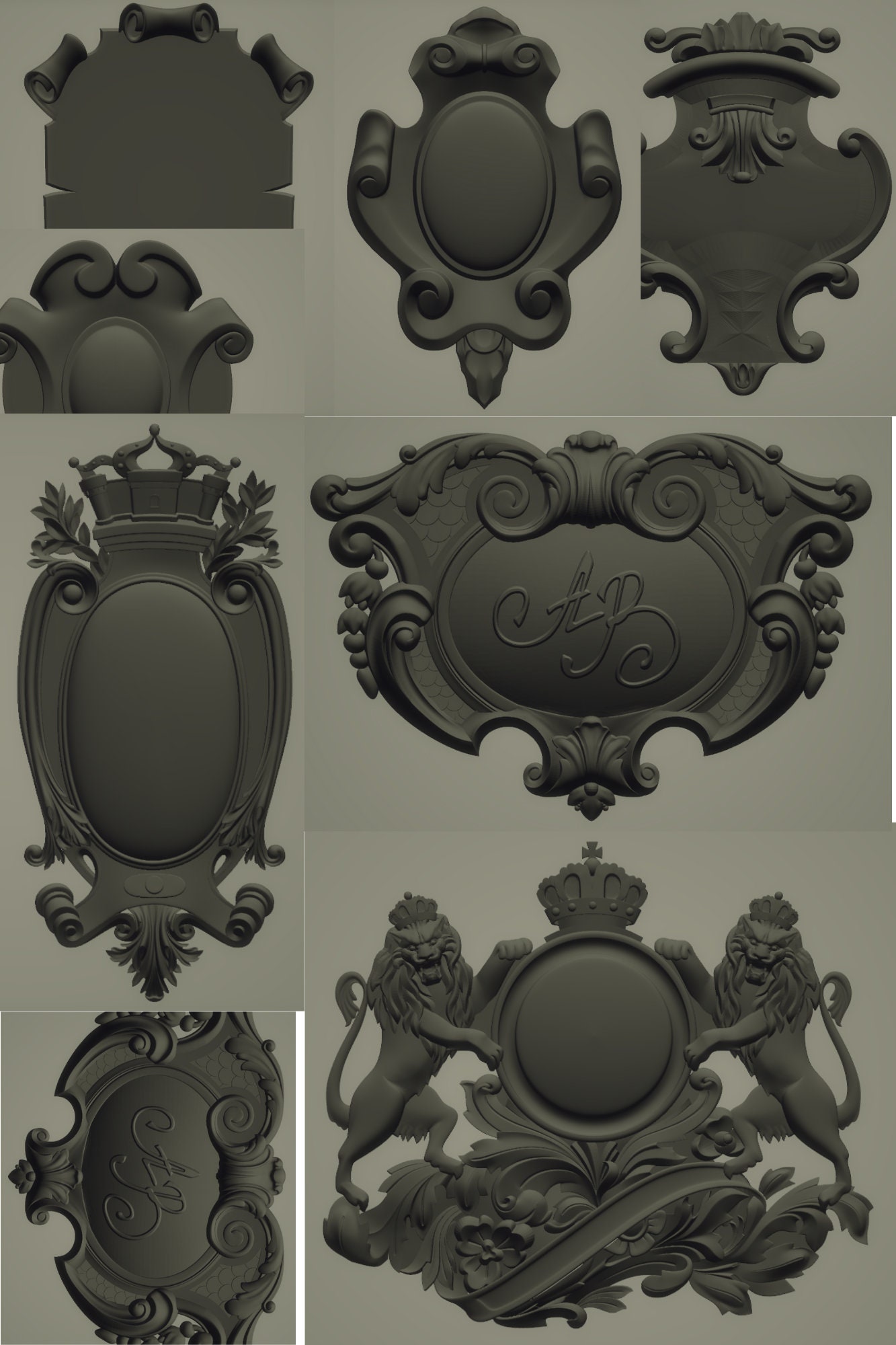 3D STL Models Cartouche Coat of Arms Crests Customizable 32 Pcs Deco ...