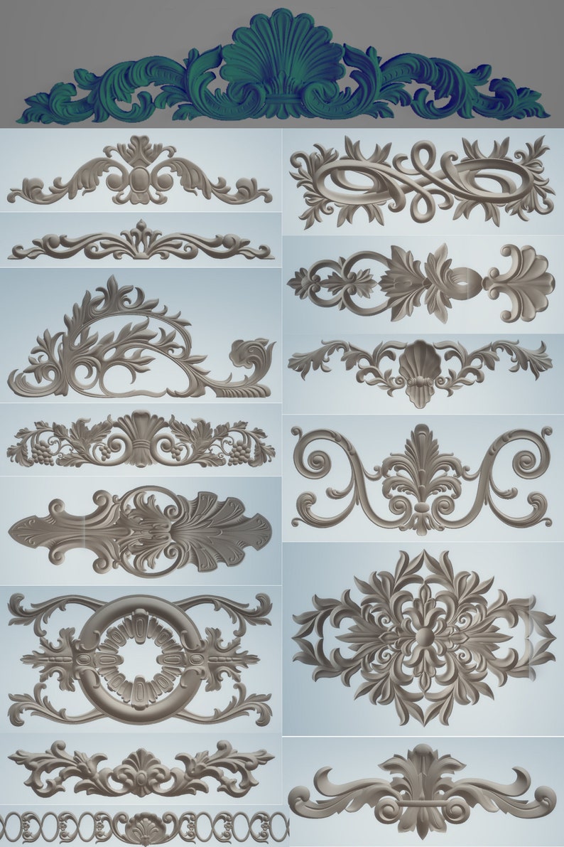 3D STL Models Moldings for Decoration 100 Pcs Router Engraver Carving STL Designs for Artcam ...
