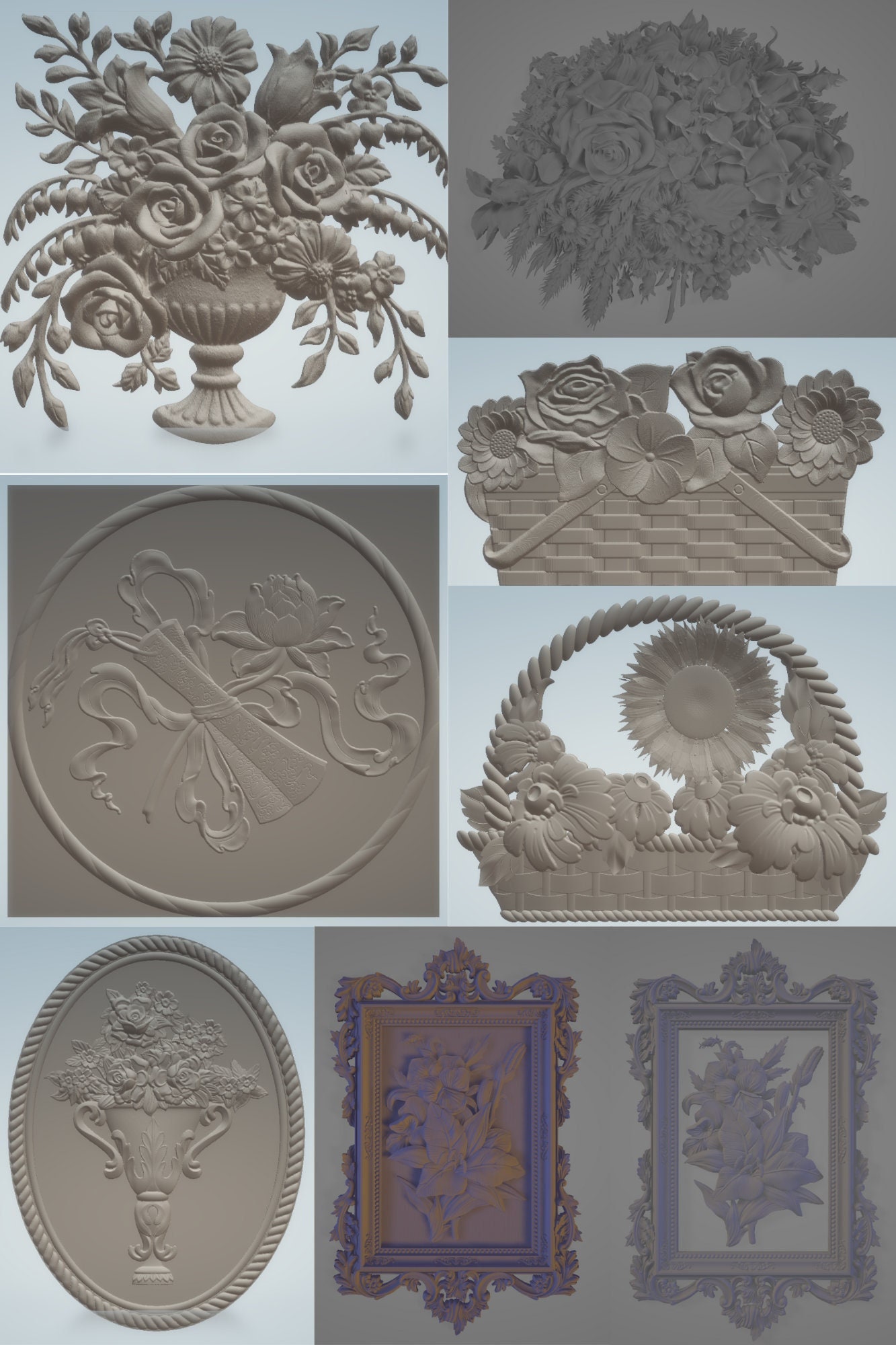 3D STL Models Flowers Wall Display 33 Pcs Deco for CNC Router Aspire ...