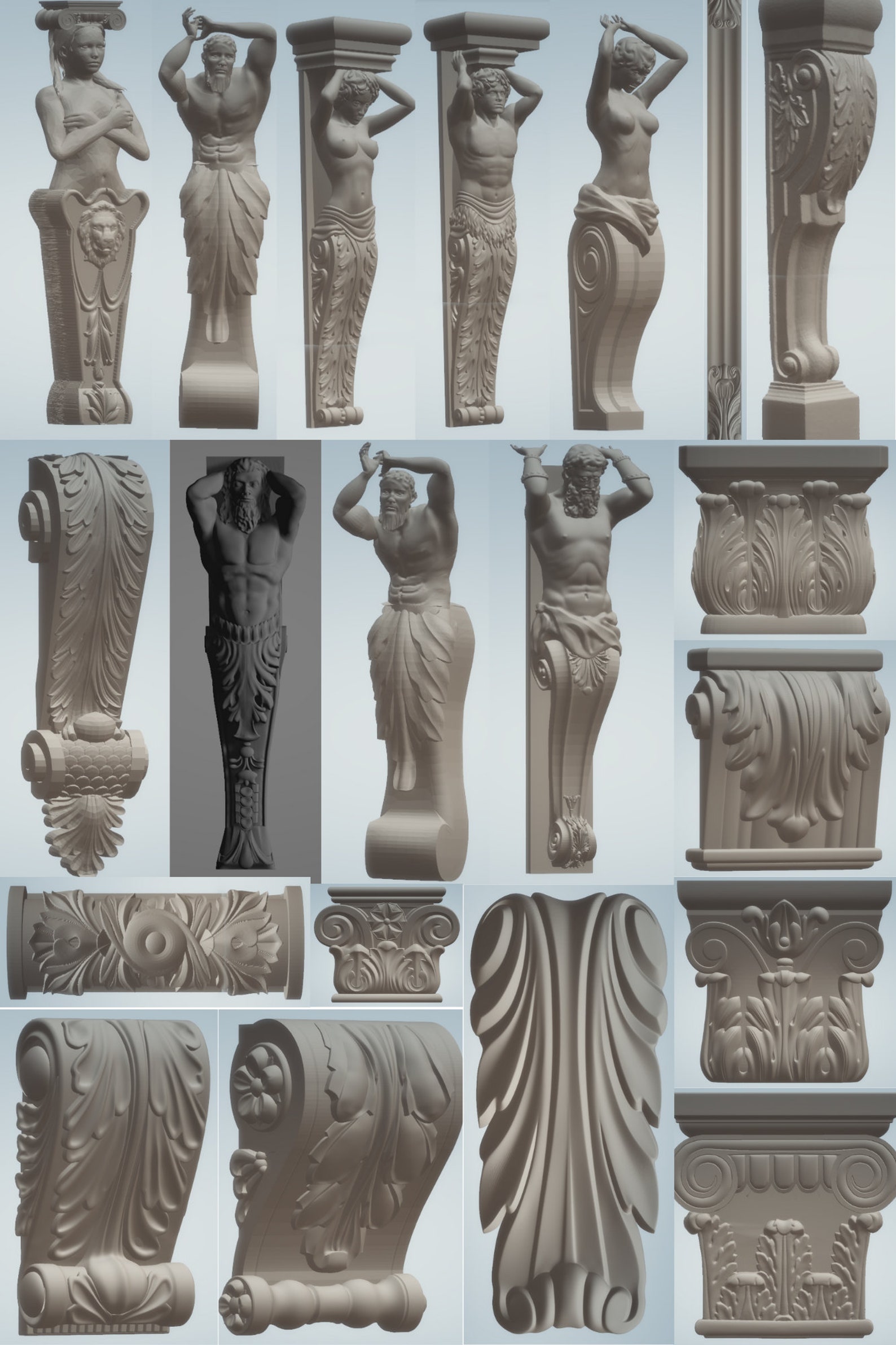 3D STL Models Cornice Molding Column Pack Architectural 191-piece CNC ...