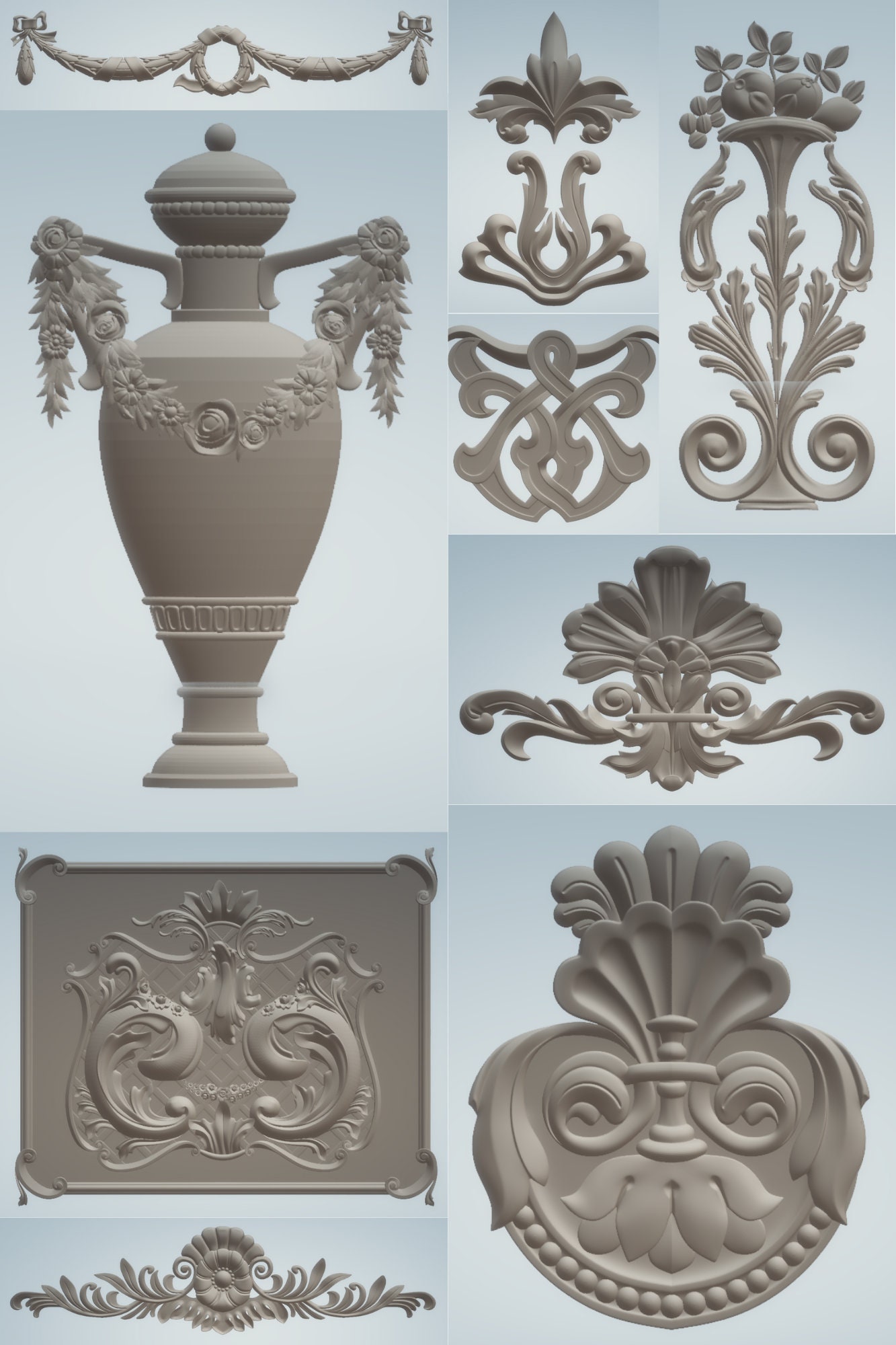 3D STL Models Moldings for Decoration 100 Pcs Router Engraver Carving ...